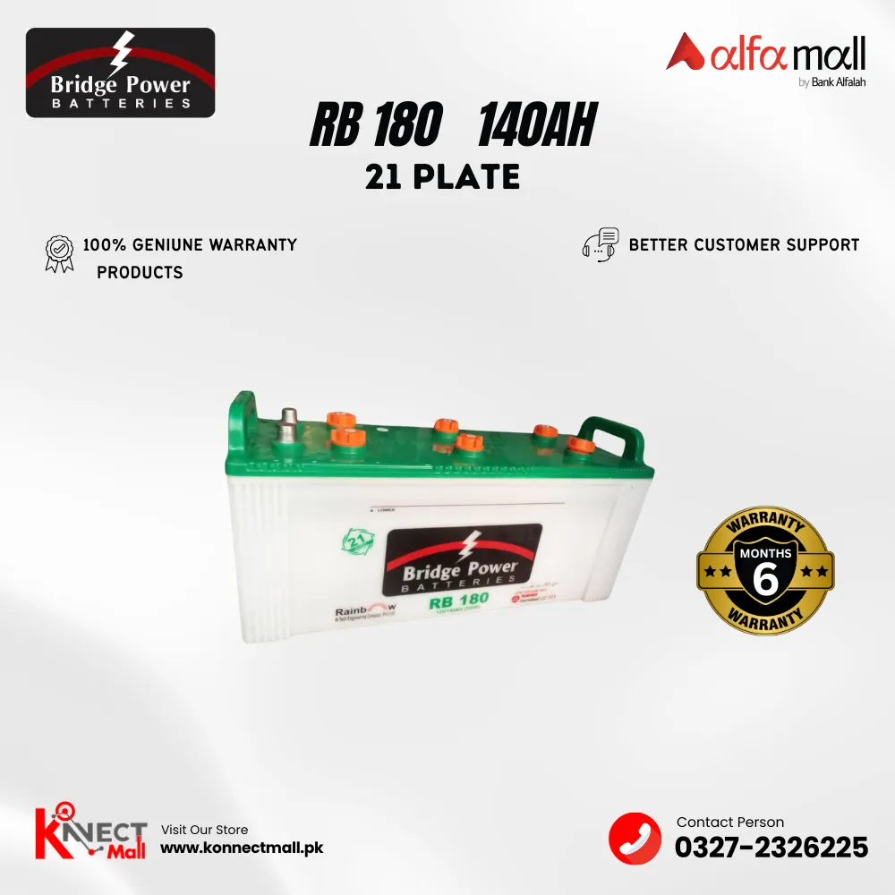 Bridge Power RB 180 140AH Battery -21 Plates Battery 06 months Warranty ...