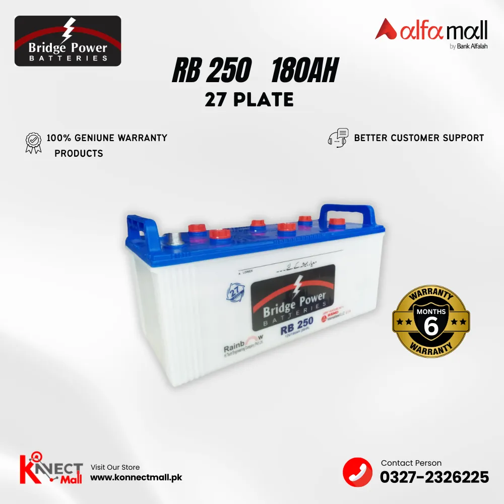 Bridge Power RB 250 180AH Battery -27 Plates Battery 06 months Warranty ...