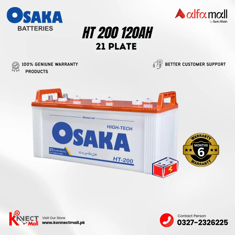 Osaka HT 200 21 plates 120 AH Battery 06 months Warranty without Acid ...