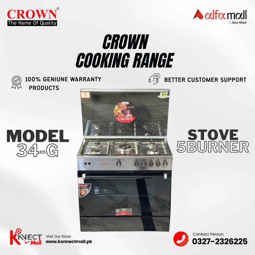 Crown 34G Cooking Range – 5 Burner Gas Stove with Oven & Grill for ...
