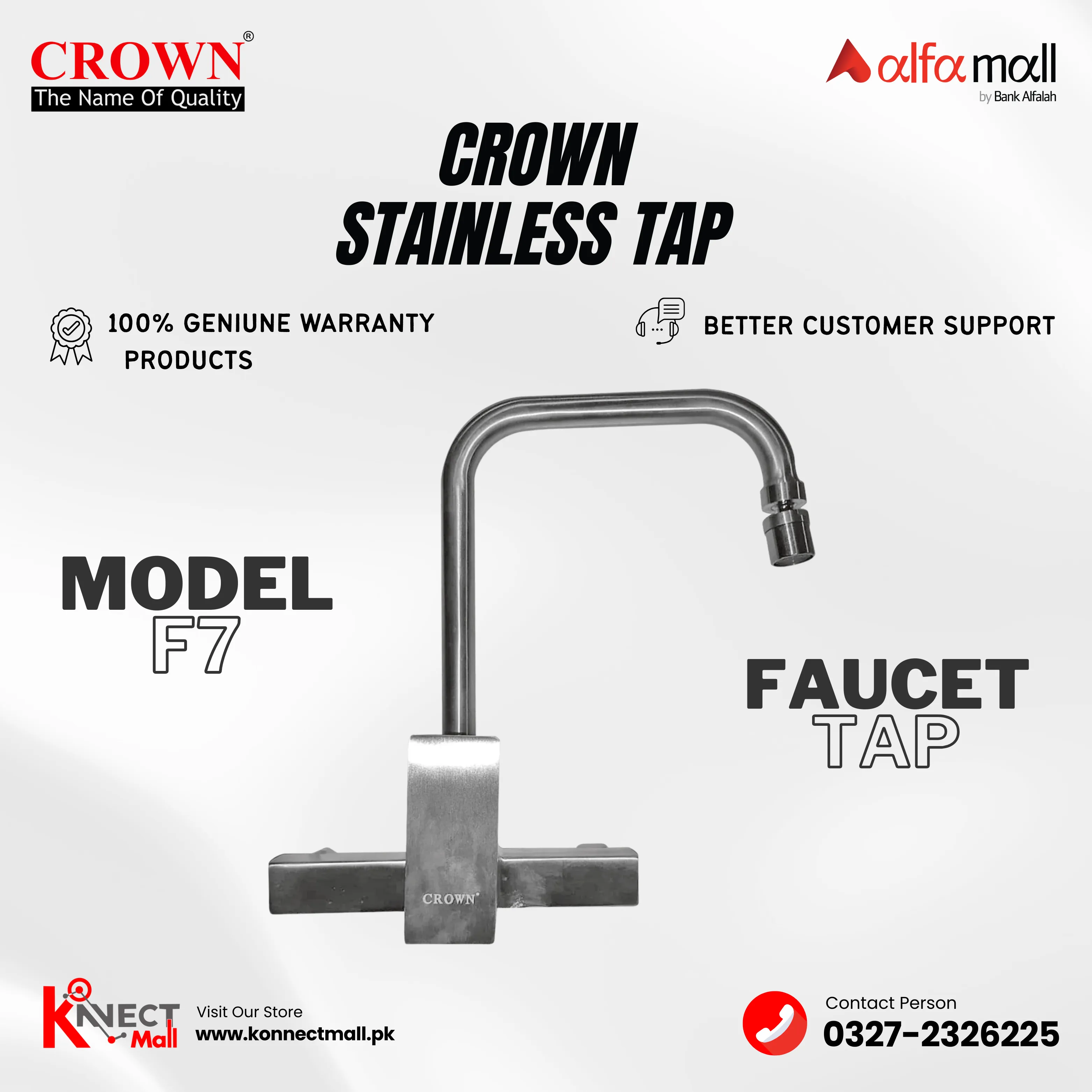 Crown Faucet F7 Stainless Steel Tap – Silver Installment BY Konnectmall