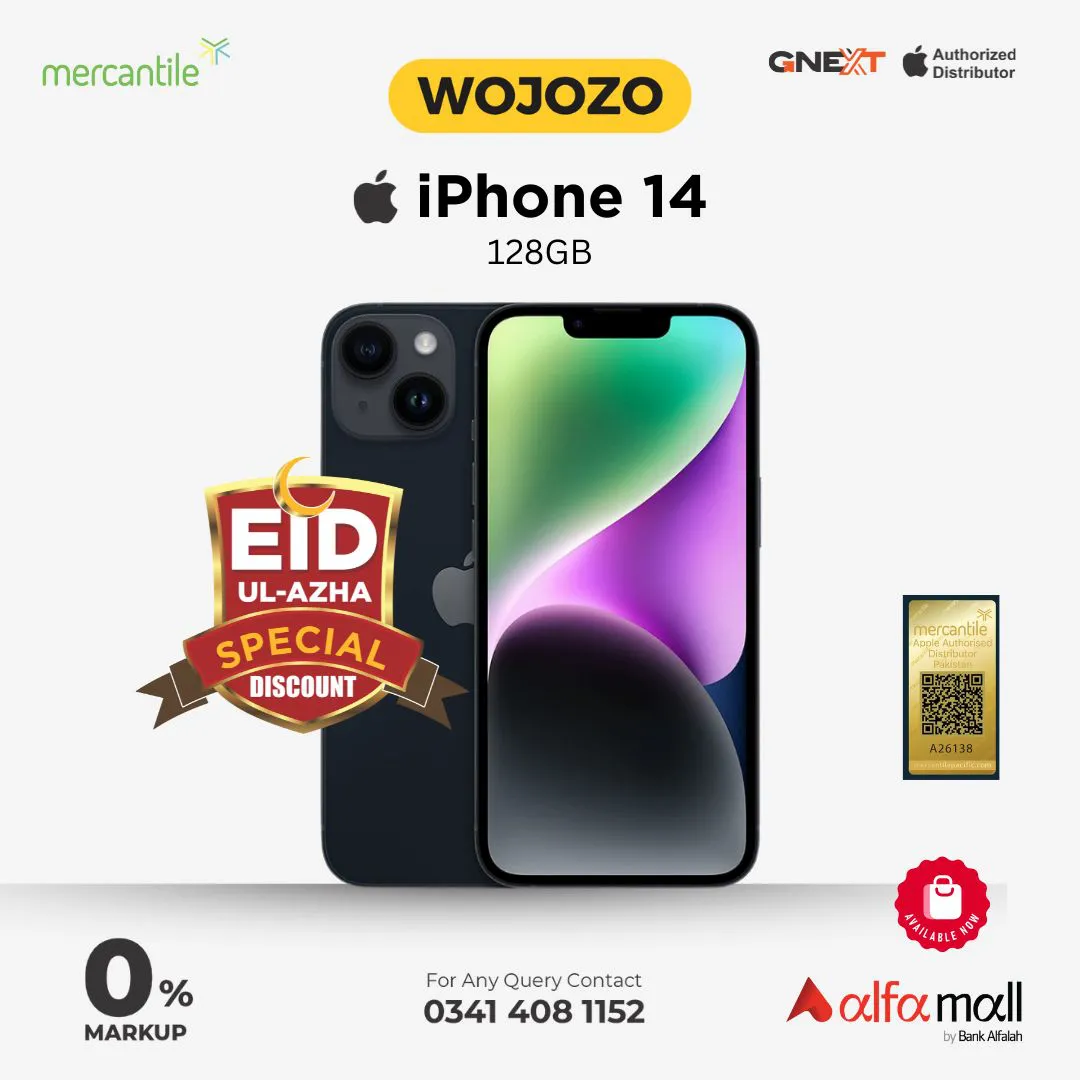Apple iPhone 14 128GB PTA Approved with One Year Official Warranty on Installments at 0% Markup ...