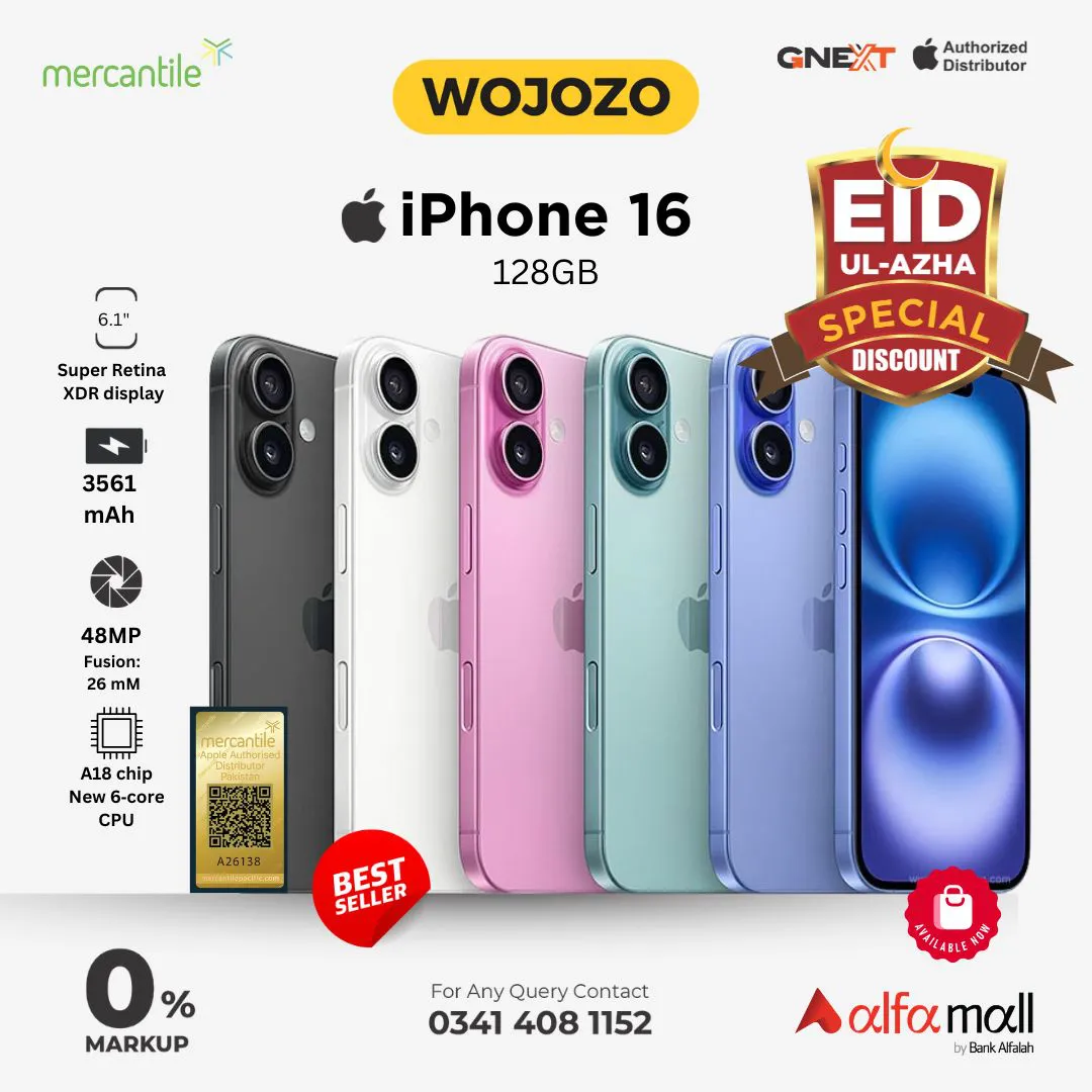 Apple iPhone 16 128GB PTA Approved with One Year Official Warranty on Installments | AlfaMall