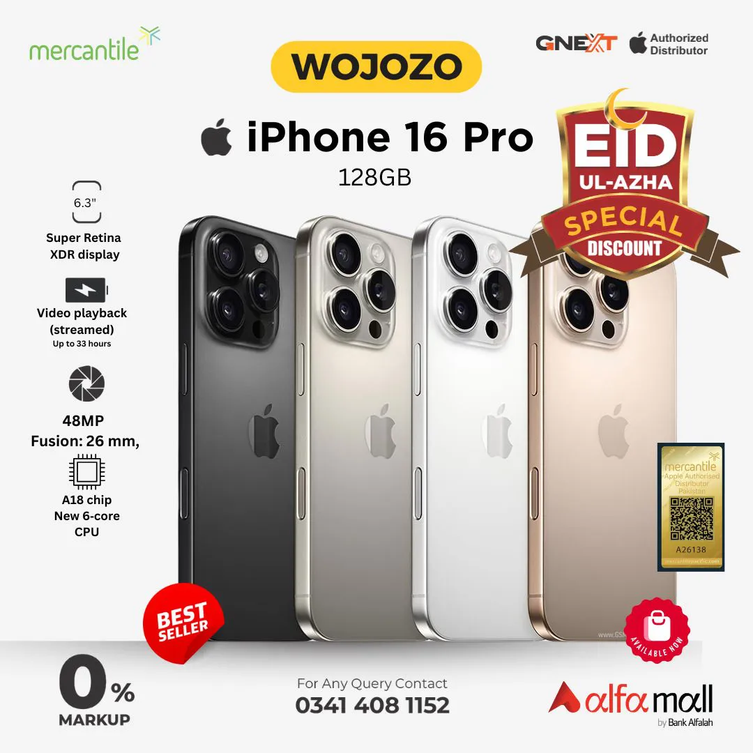 Apple iPhone 16 Pro 128GB PTA Approved with One Year Official Warranty on Installments | AlfaMall