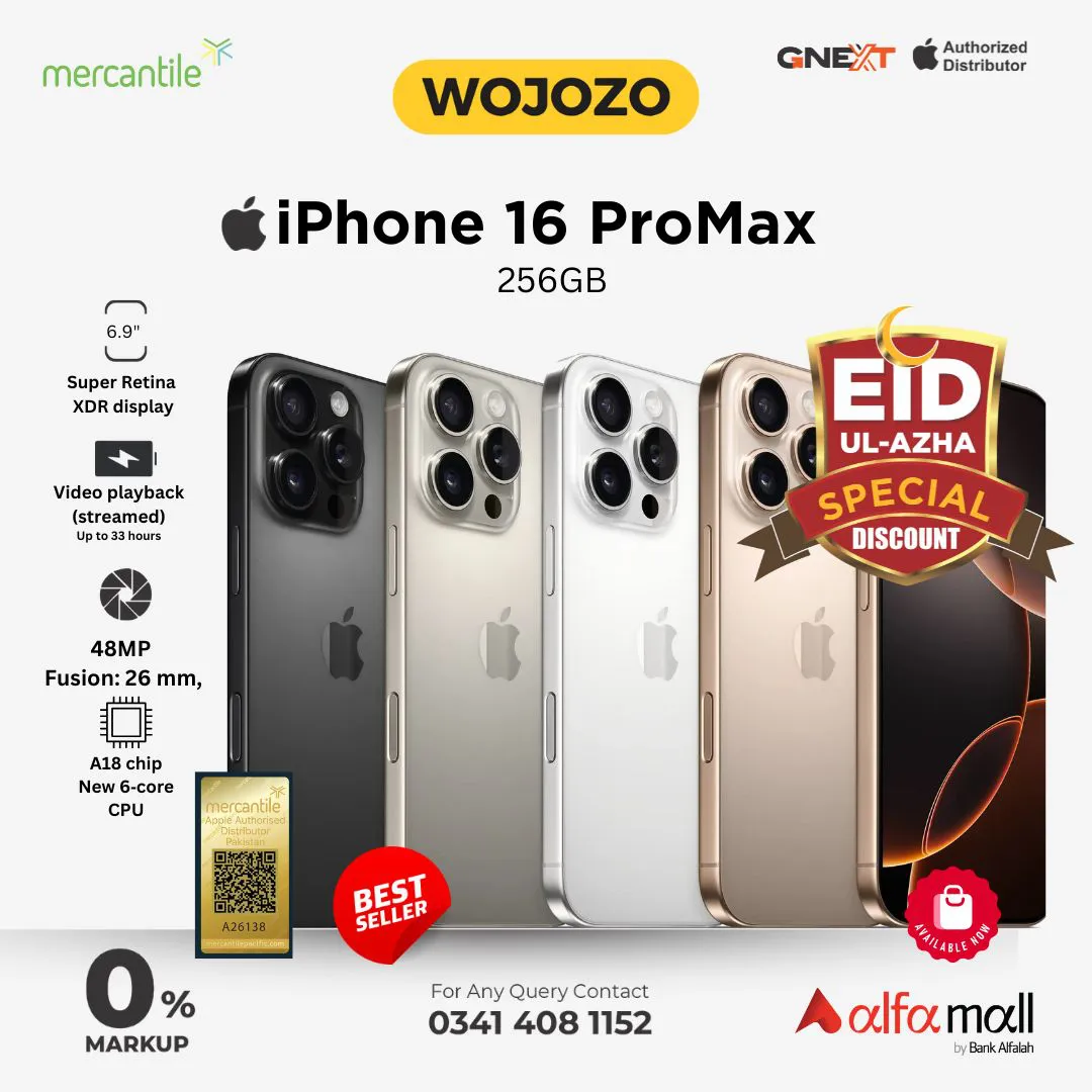 Apple iPhone 16ProMax 256GB PTA Approved with Two Year Official Warranty on Installments at 0% ...