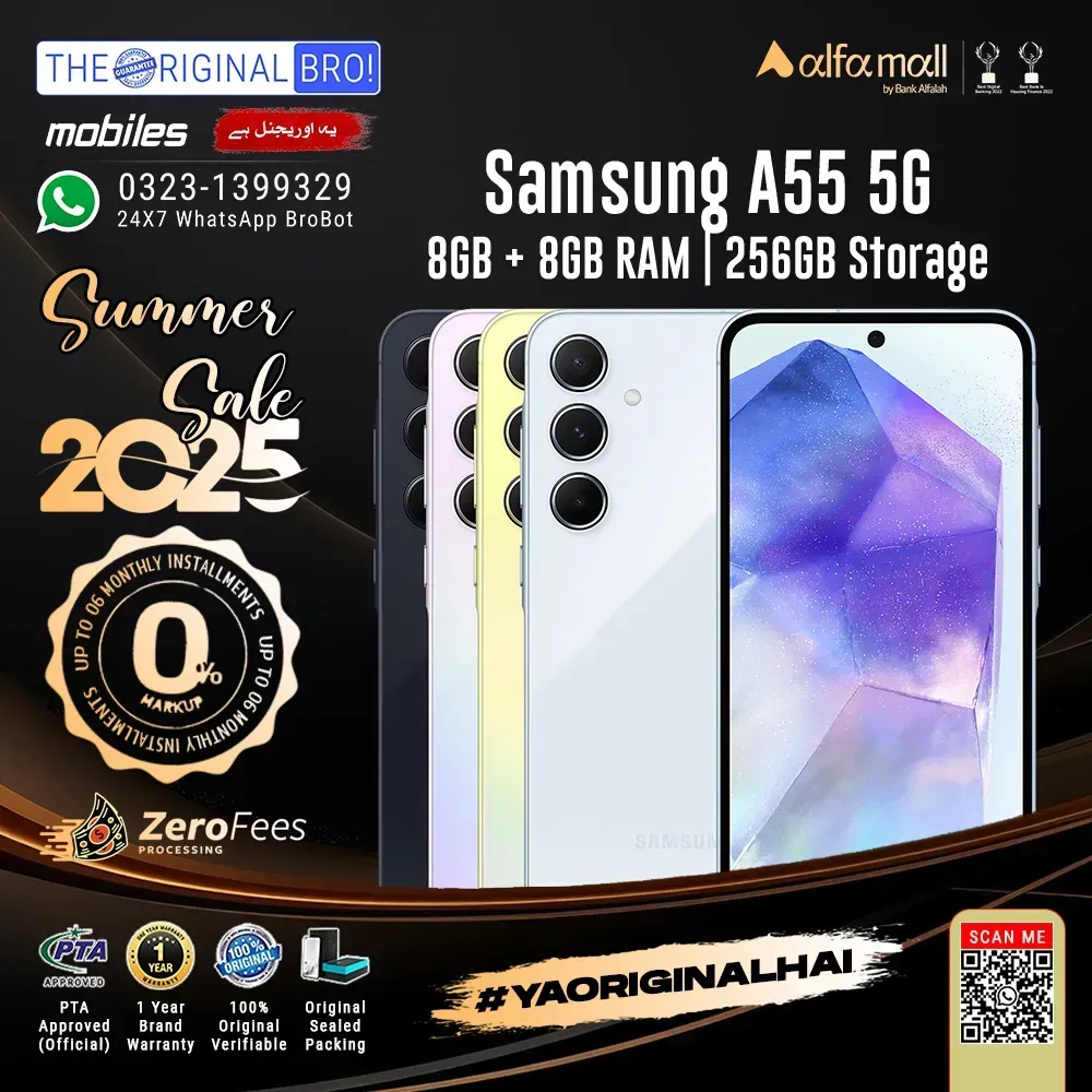 Samsung A55 5G | 256GB Storage - 8GB RAM | 0% Markup Installments | PTA Approved | 1 Year ...