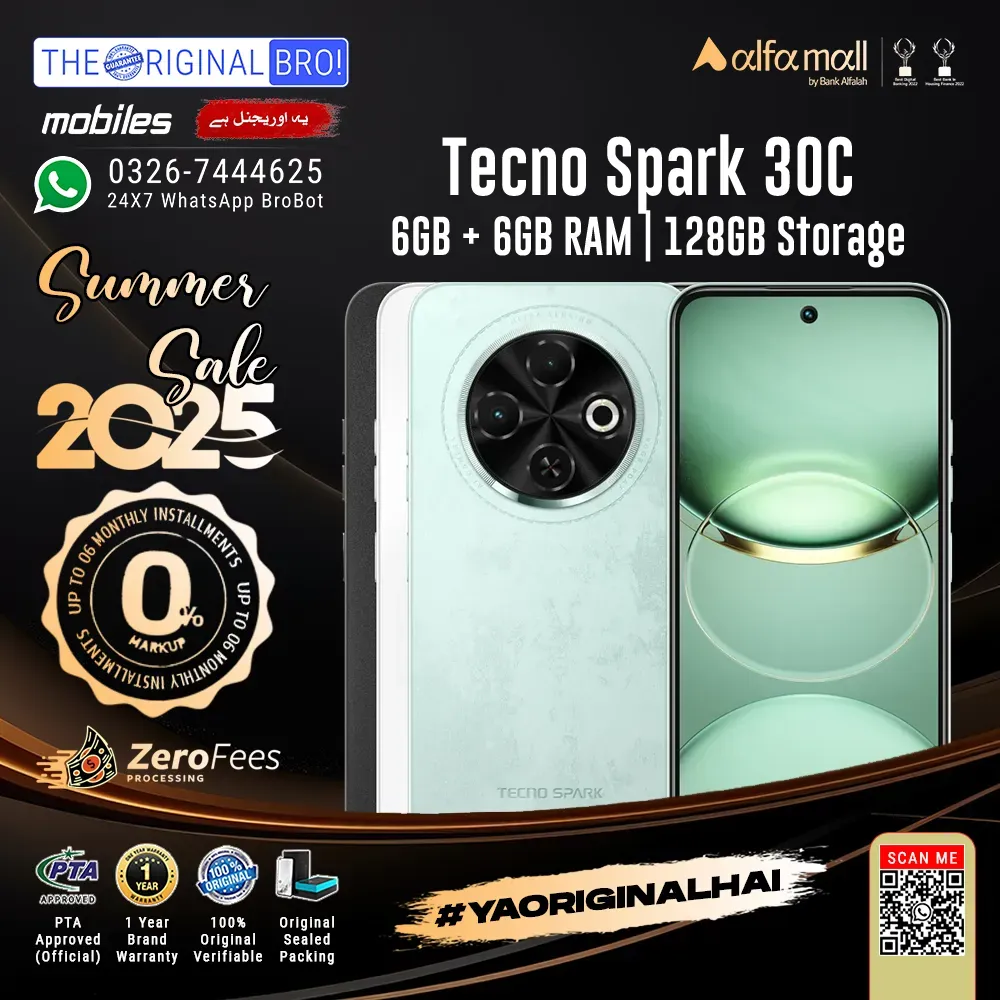 Tecno Spark 30C | 6GB RAM - 128GB Storage | 0% Markup Installments | PTA Approved | 1 Year ...