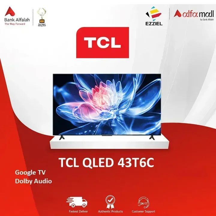 TCL 43 inches LED TV 43" T6C QLED TV Google TV and AiPQ Processor - ET