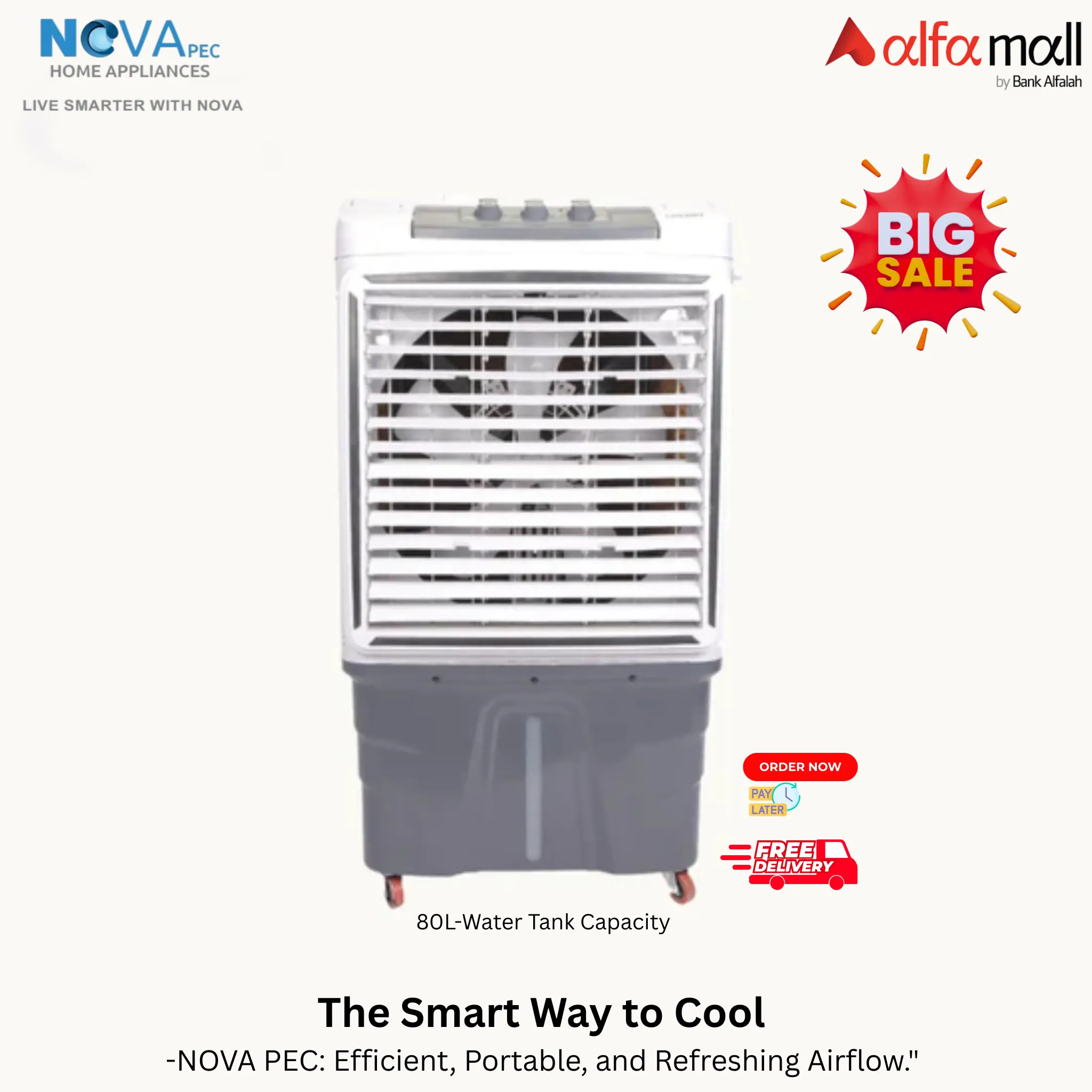 NOVA PEC Evaporative Air Cooler Eco Series NV-3500E | 80L Water Tank ...