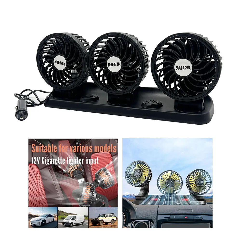 SOGO Three-Head Fan Long Neck 360° Rotation 12v - Thunder | AlfaMall