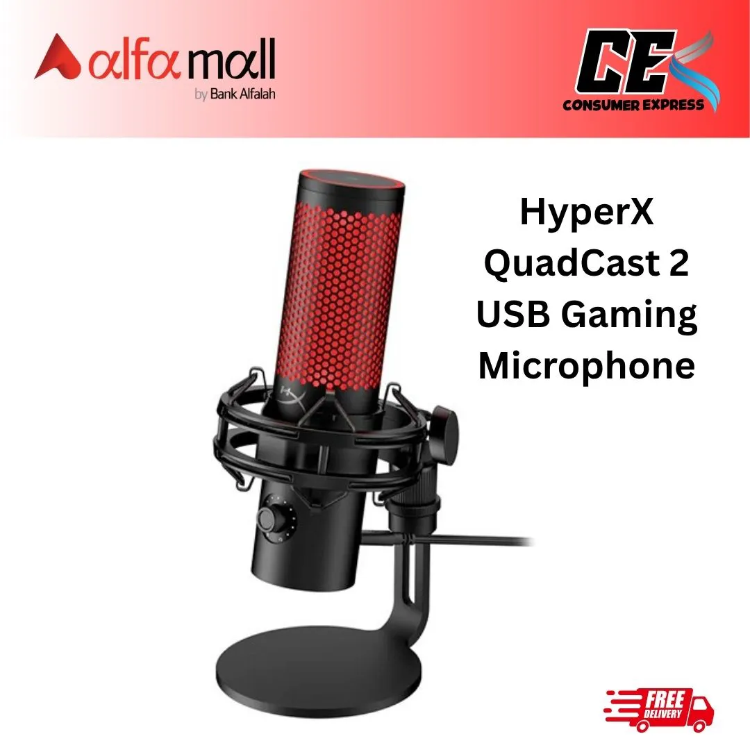 HyperX QuadCast 2 USB Microphone Streaming, Cardioid, 8-Month Warranty