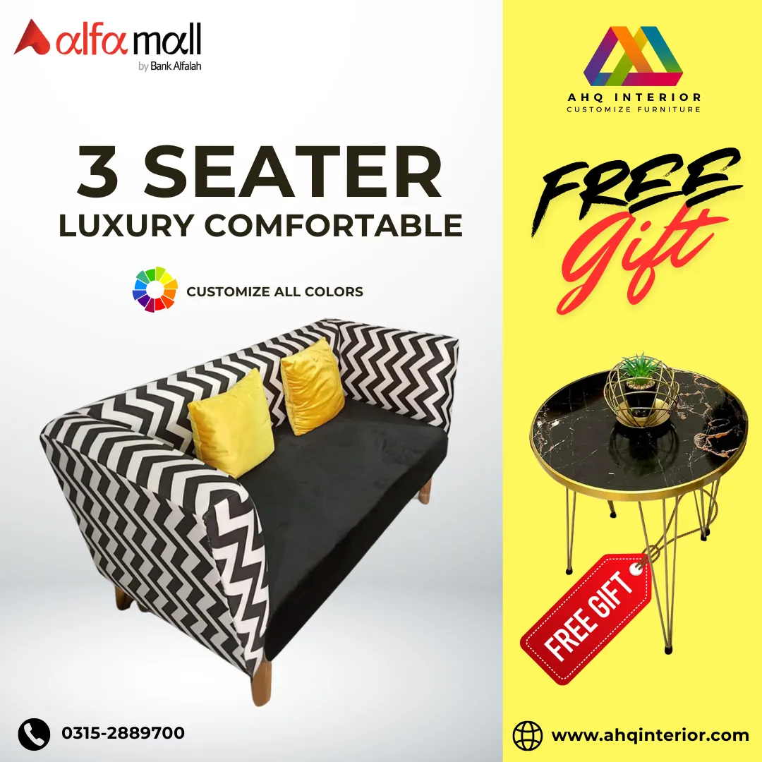 3 Seater luxury Comfortable customize Sofa with 3 Free Cusions office,room,diningroom with 10 ...