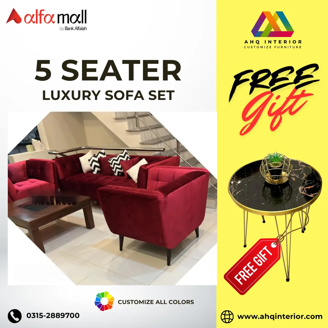 5 Seater luxury Sofa Set Comfortable Customize Sofa with Free Cushions ...