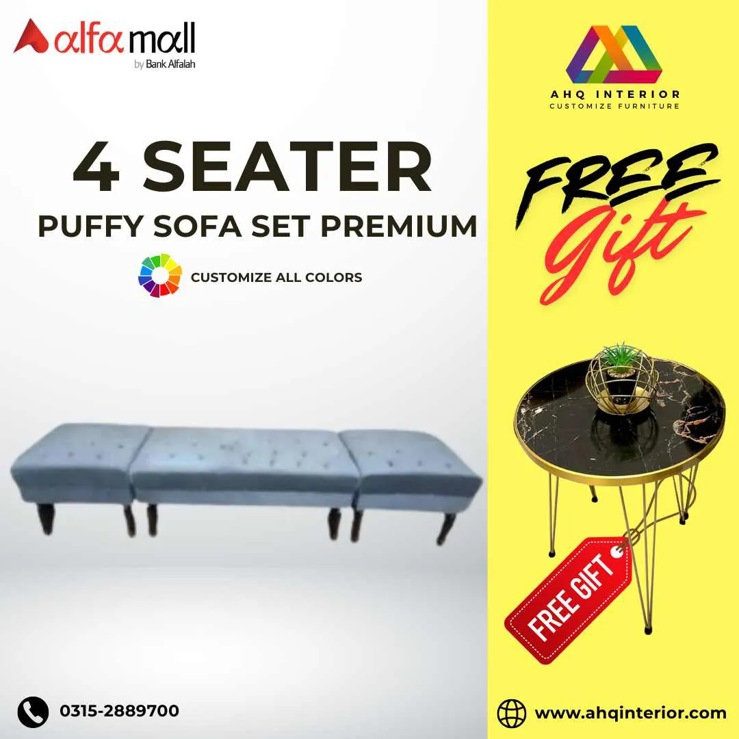 A.H.Q Interior - 4 Seater Puffy Sofa Set | Premium Malai Velvet | 5 ...