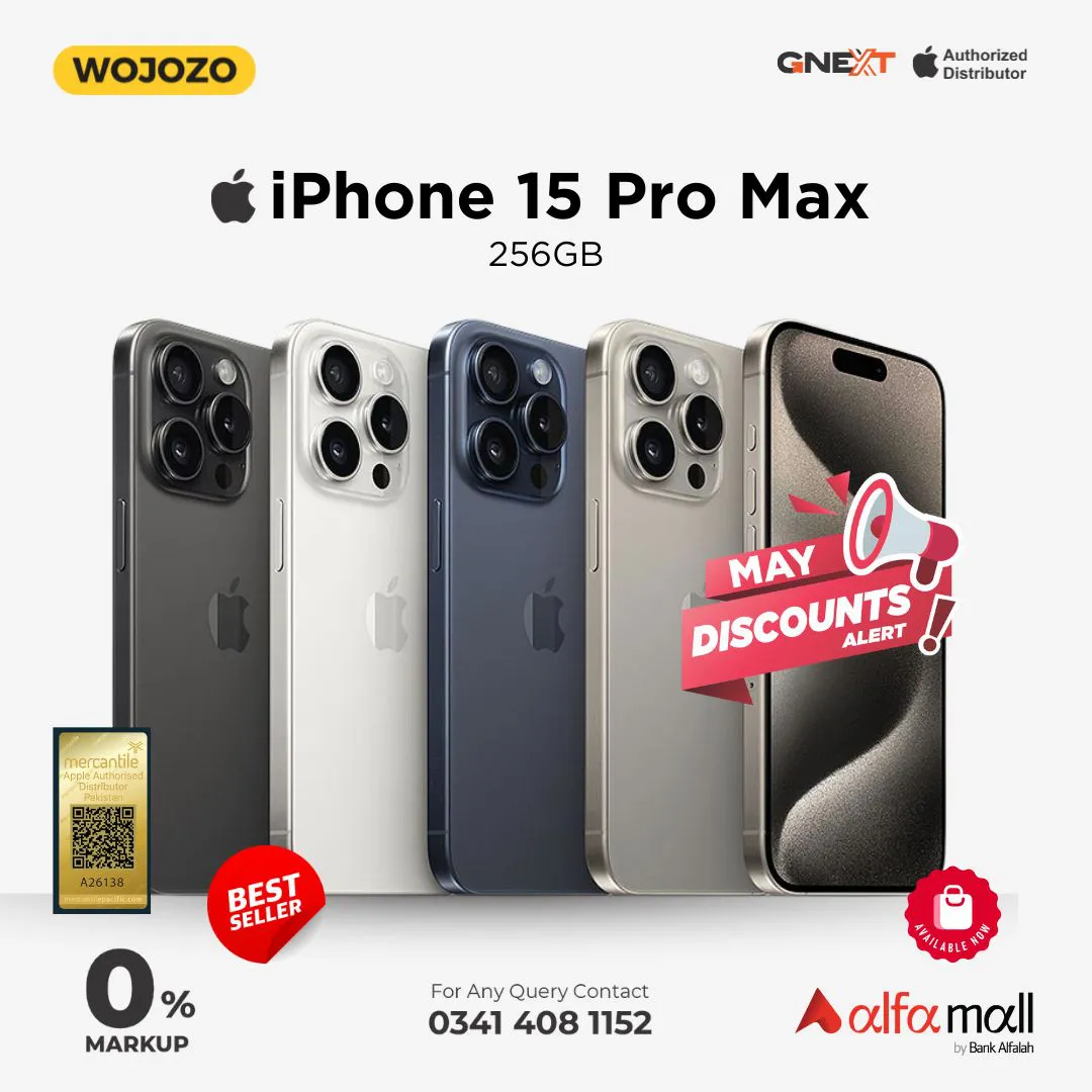 Apple iPhone 15ProMax 256GB PTA Approved with One Year Official Warranty On Installments | AlfaMall