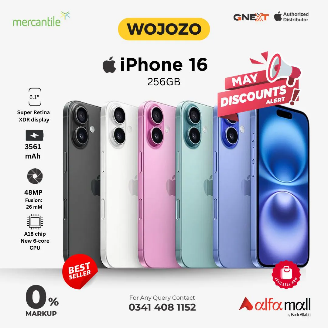 Apple iPhone 16 256GB PTA Approved with One Year Official Warranty and Care+ on Installments ...