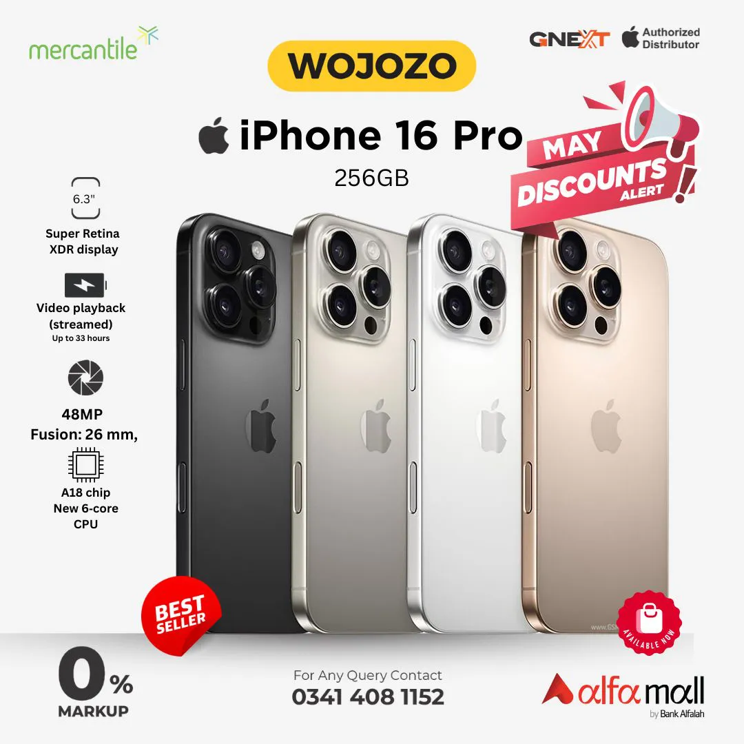 Apple iPhone 16Pro 256GB PTA Approved with One Year Official Warranty and Care+ on Installments ...