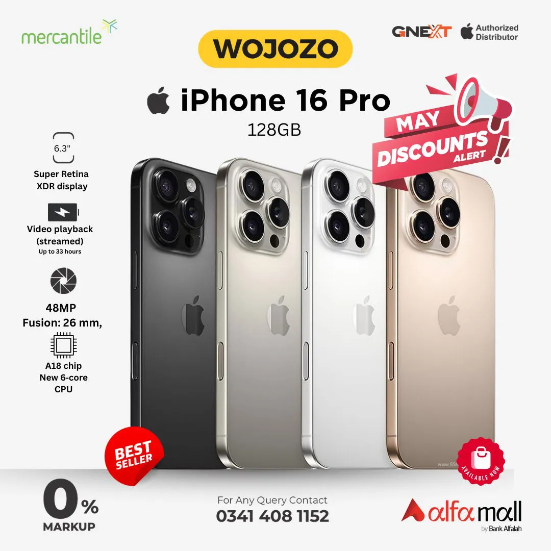 Apple iPhone 16Pro 128GB PTA Approved with One Year Official Warranty and Care+ on Installments ...
