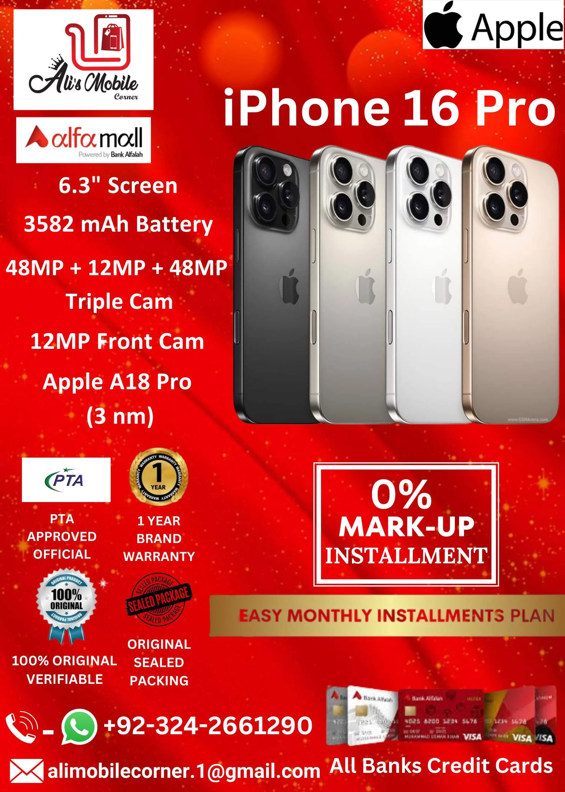 APPLE IPHONE 16 PRO | PTA Approved | 1 Year Extended Warranty | 1 Physical + 1 Esim On Easy ...