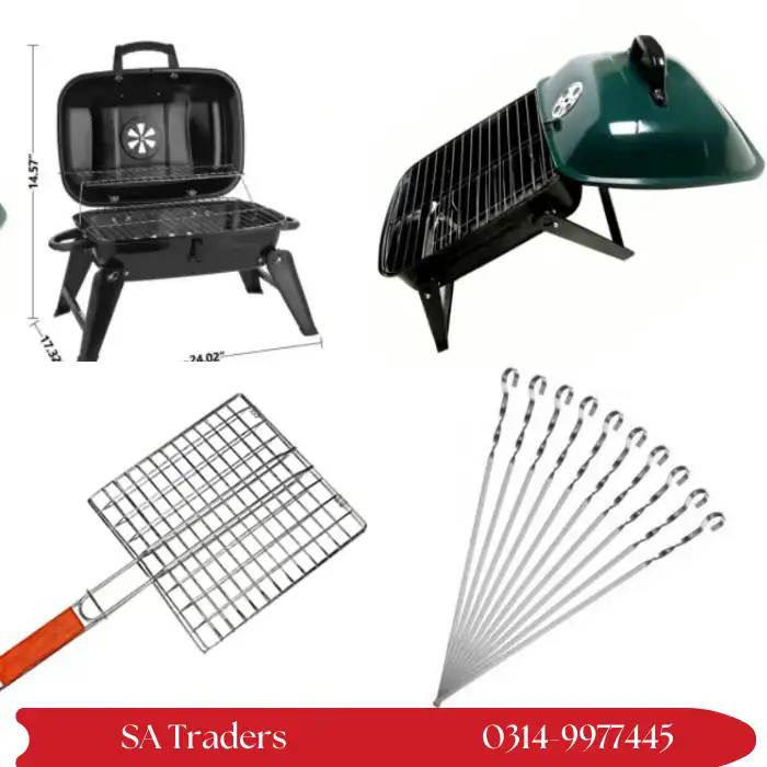 SA-Portable Box Style Grill+10 Stainless Steel Skewers + Grill