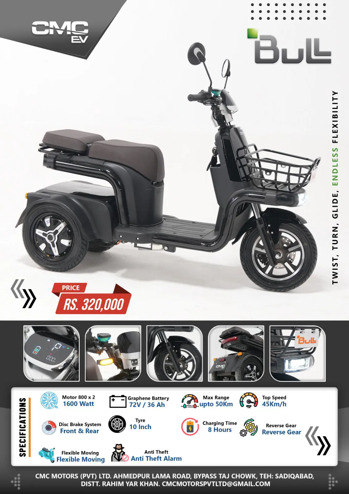3 Wheel Electric Scooter BULL 1600 by Crown Motors | AlfaMall