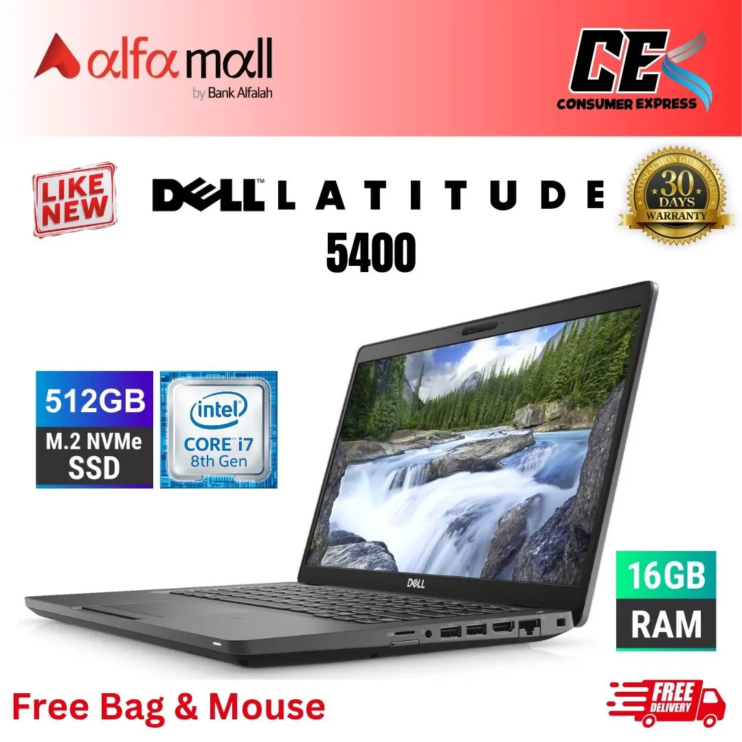 DELL Latitude 5400 Core i7 8th Generation 16GB Ram 512GB SSD 14 Inch (Like New) Free Bag & Mouse ...