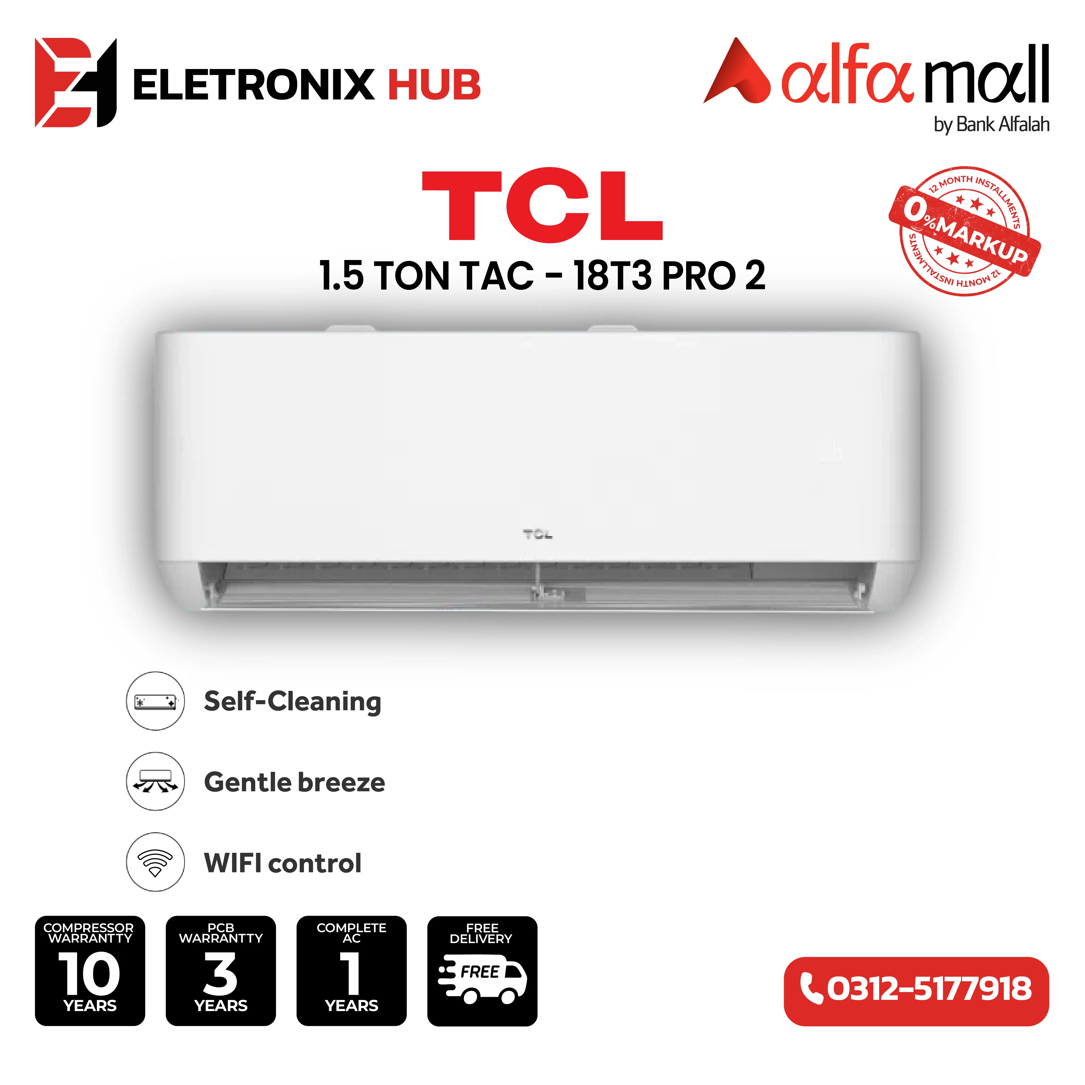 TCL 1.5 Ton T3 Inverter AC (Heat & Cool) T-Pro Series 18T3Pro