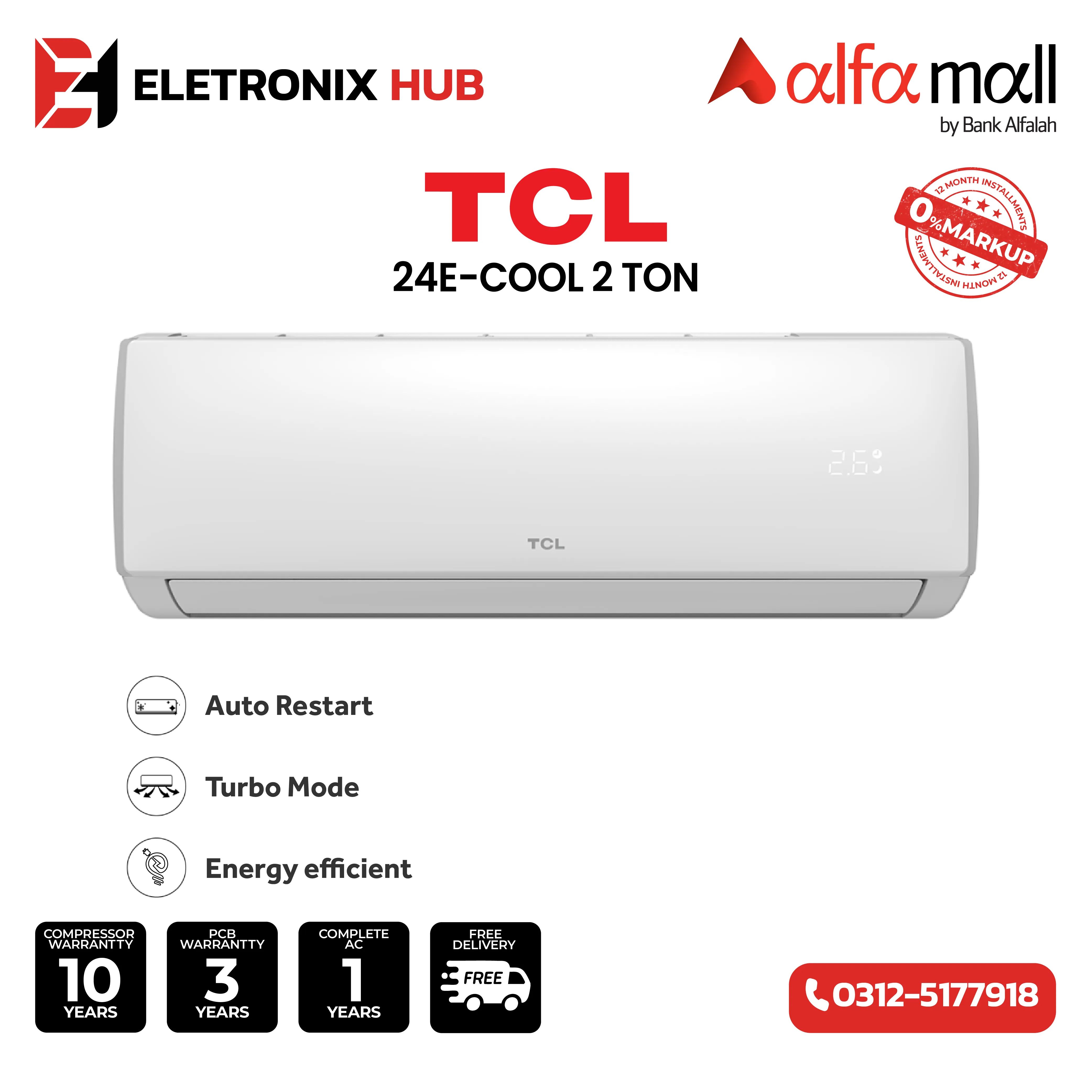 TCL 2 Ton Inverter AC (Heat & Cool) E-Cool Series 24E-Cool