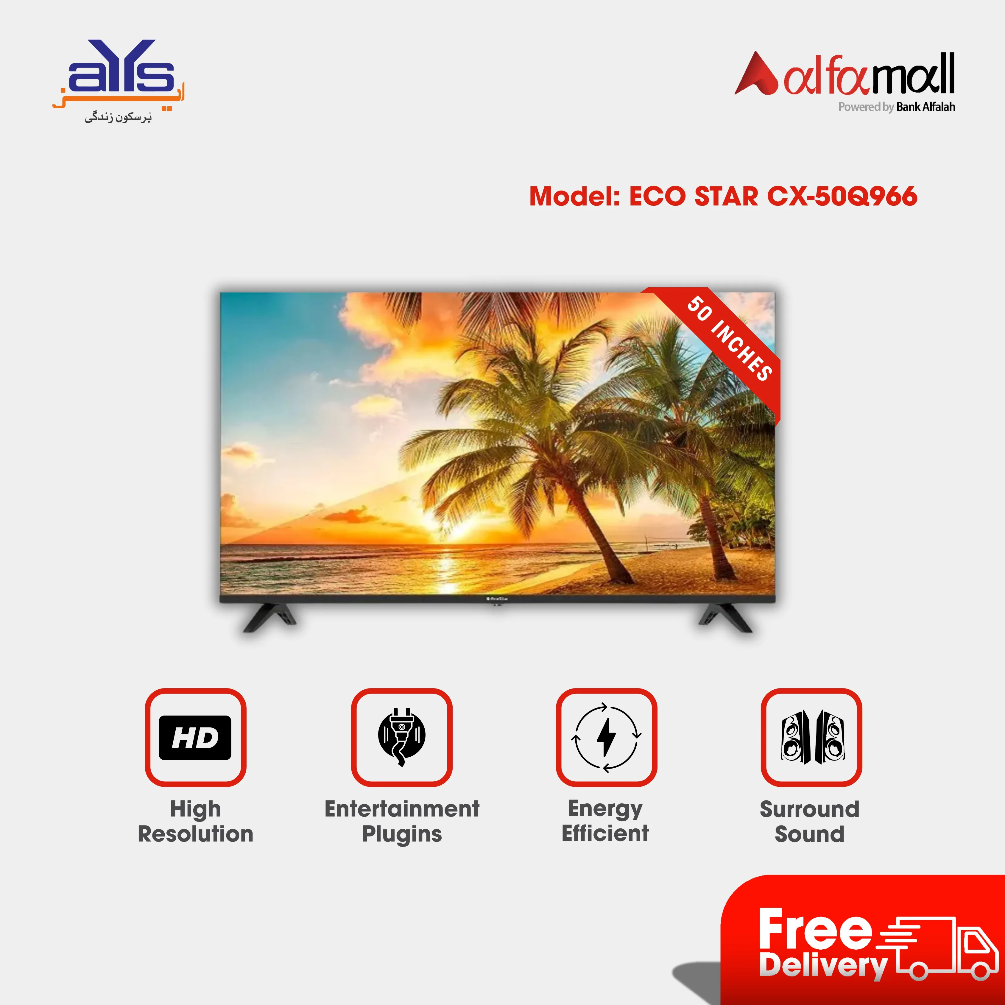 Eco Star 50 Inch Qled Display CX-50Q966 Led Tv clear sound with Dolby ...