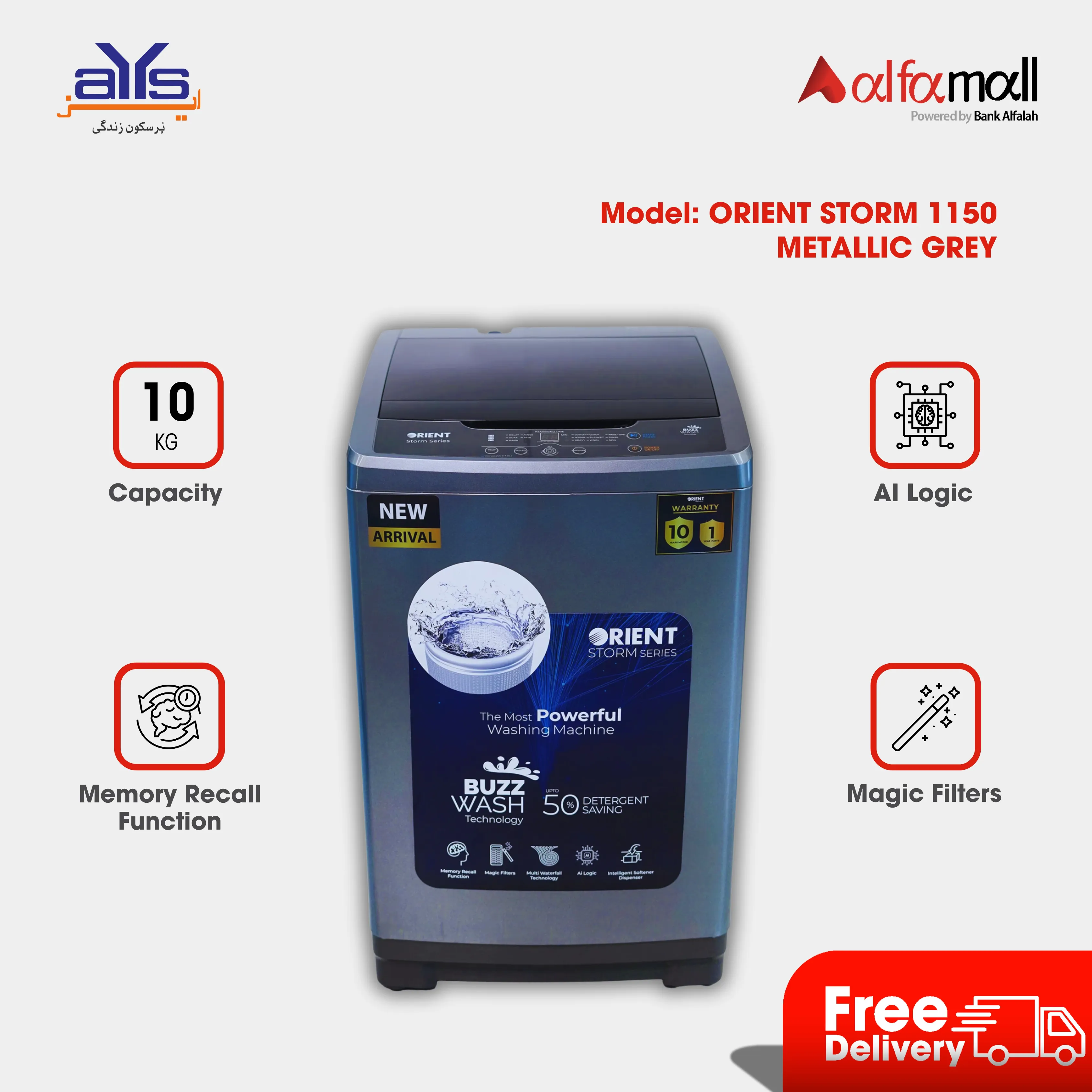 Orient 10 Kg Single Tub Washing Machine Storm 1150 Metallic Grey ...