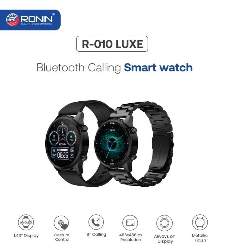 RONIN R-010 LUXE BLUeTOOTH SMARTWATCH - Black | AlfaMall