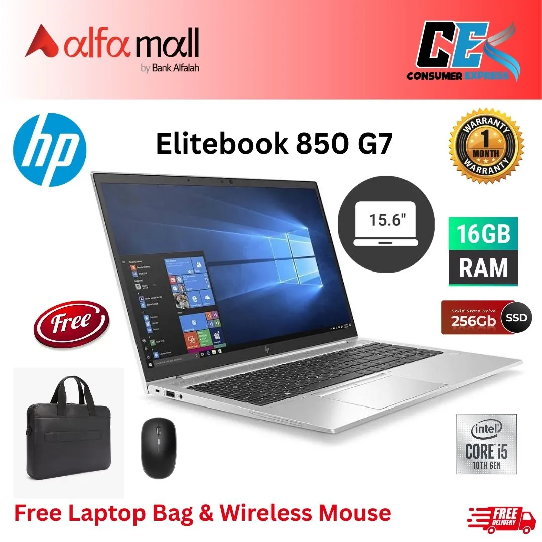 HP Elitebook 850 G7 Core i5 10th Gen 16GB Ram 256GB SSD 15.6inch Display Free Bag & Mouse ...