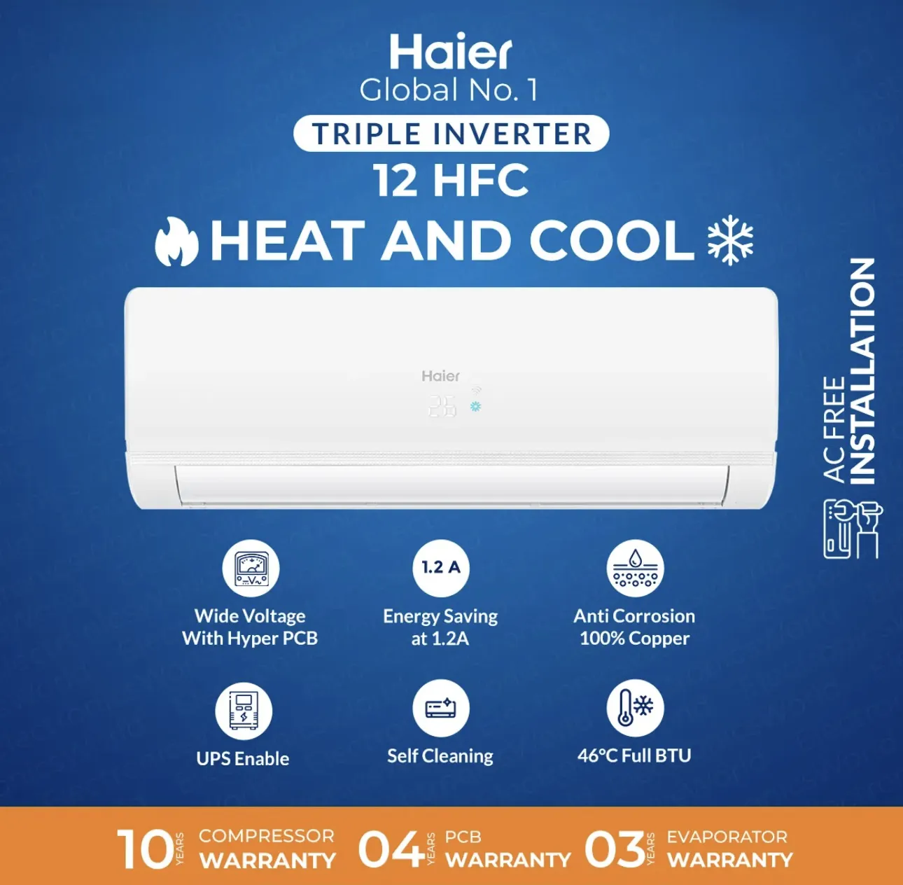 HAIER 1Ton 12HFC TRIPLE Inverter (Heat&Cool)