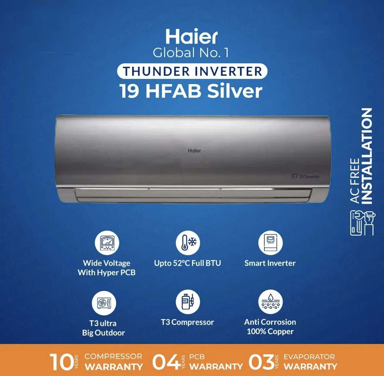 HAIER 1.5 Ton 19HFAB T3 Compressor Heat&Cool (Ampare Lock) Feature ...