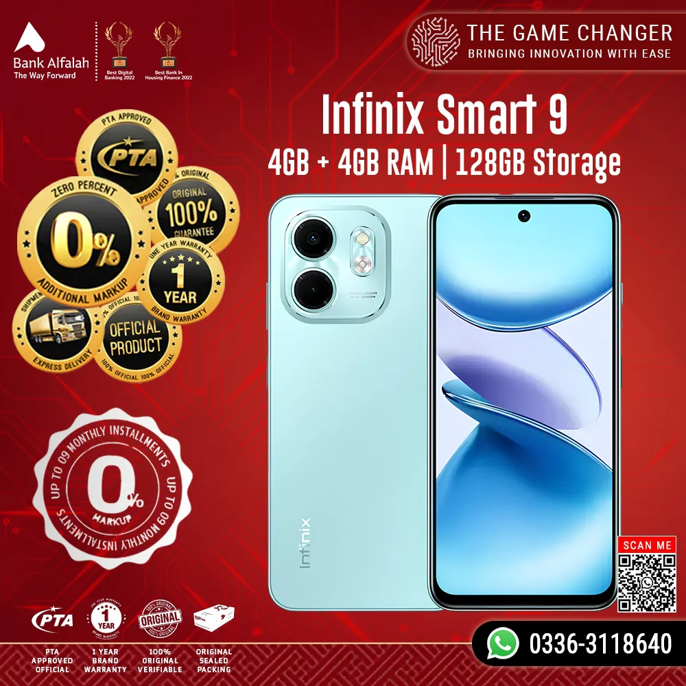Infinix Smart 9 - 4GB RAM - 128GB Storage - 0% Markup Installments - PTA Approved - 1 Year ...