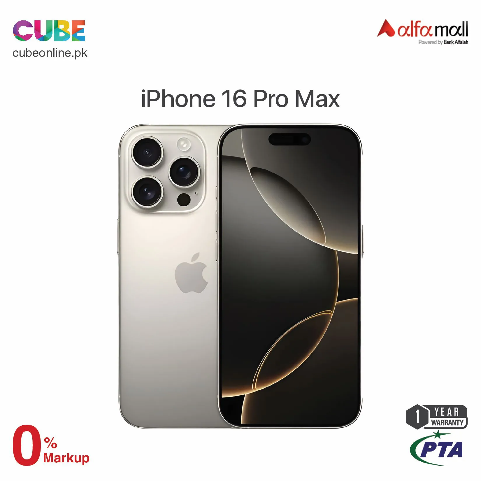 iPhone 16 Pro Max 512GB-PTA Approved-Official Warranty(1 Physical & 1 Sim) | AlfaMall