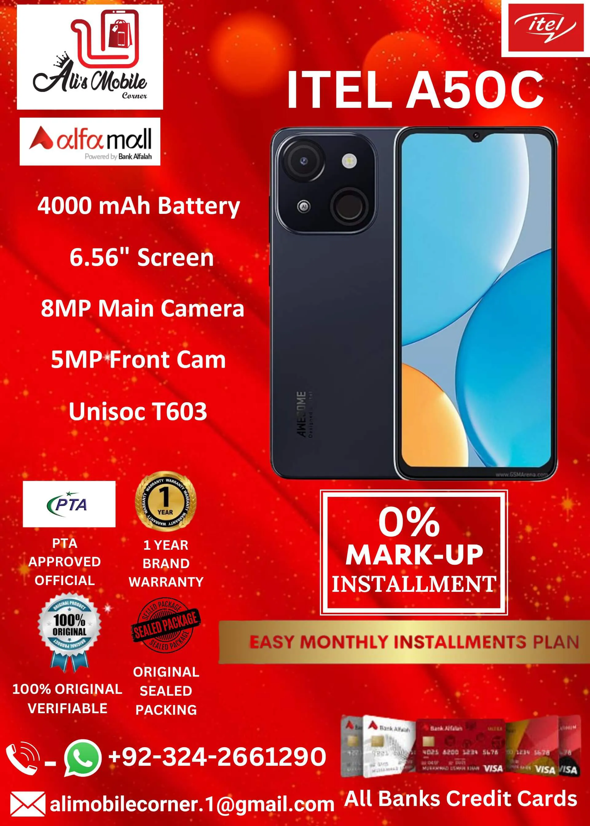 ITEL A50C On Easy Monthly Instalments By ALI's Mobile