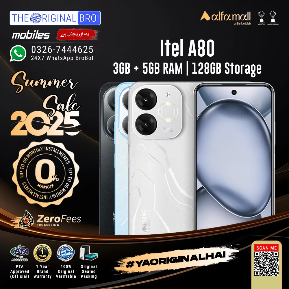 Itel A80 | 3GB RAM - 128GB Storage | 0% Markup Installments | PTA Approved | 1 Year Official ...