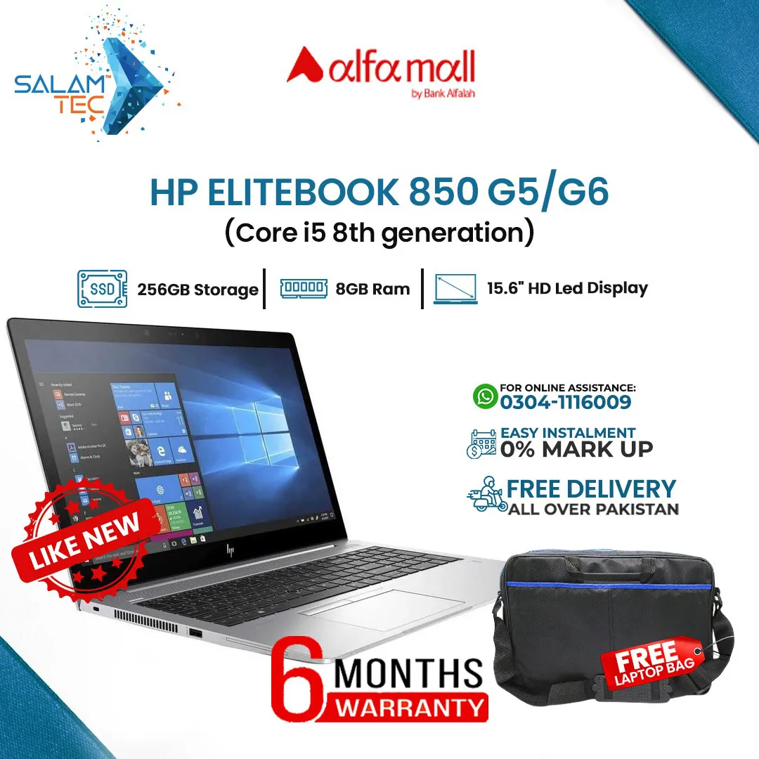HP EliteBook 850 G5/G6 Intel Core i5 8th Generation Like New Laptop With Free Laptop Bag and 6 ...