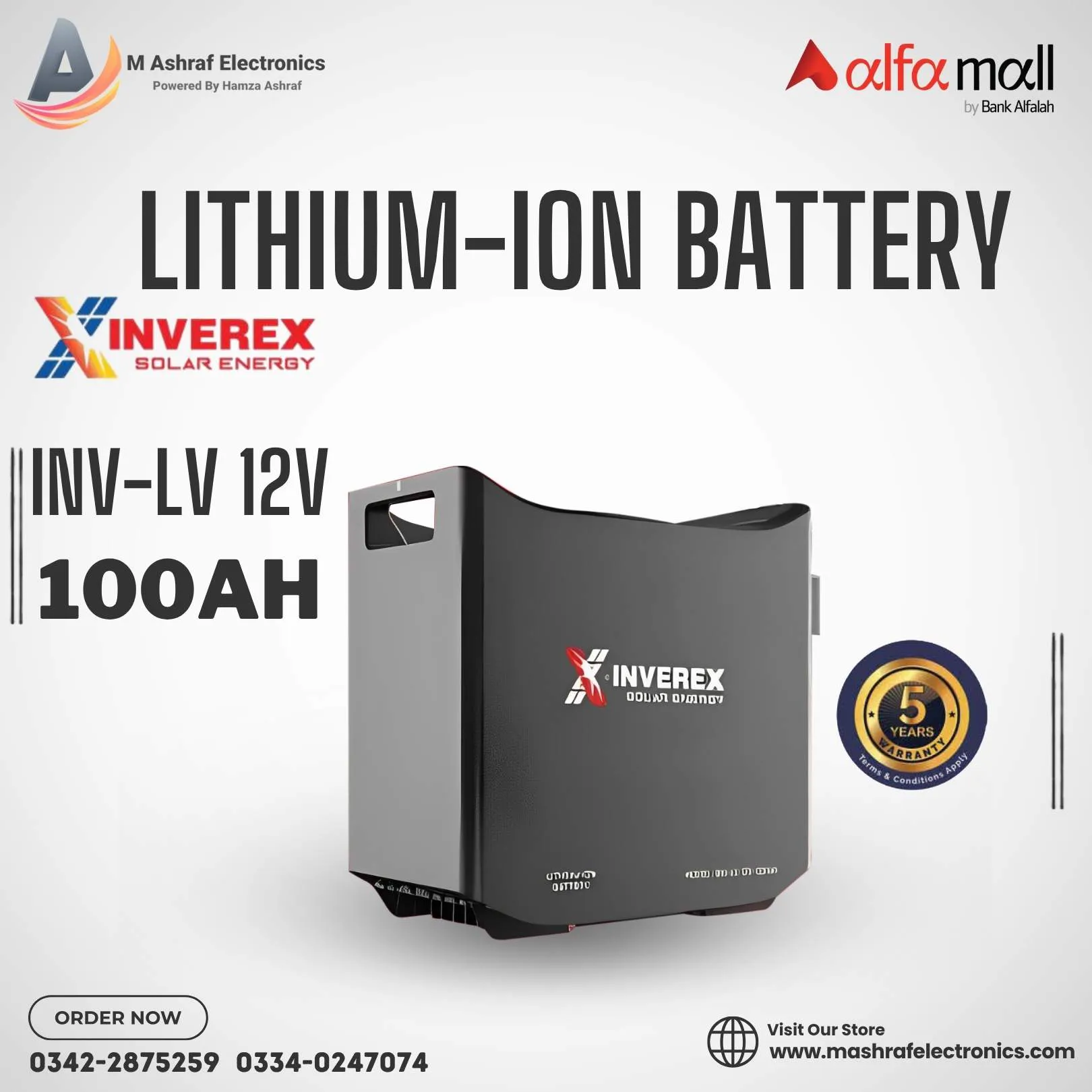 Inverex Lithium-ION Battery INV-LV 12V 100Ah 5 Year Warranty Installments By M Ashraf Electronics