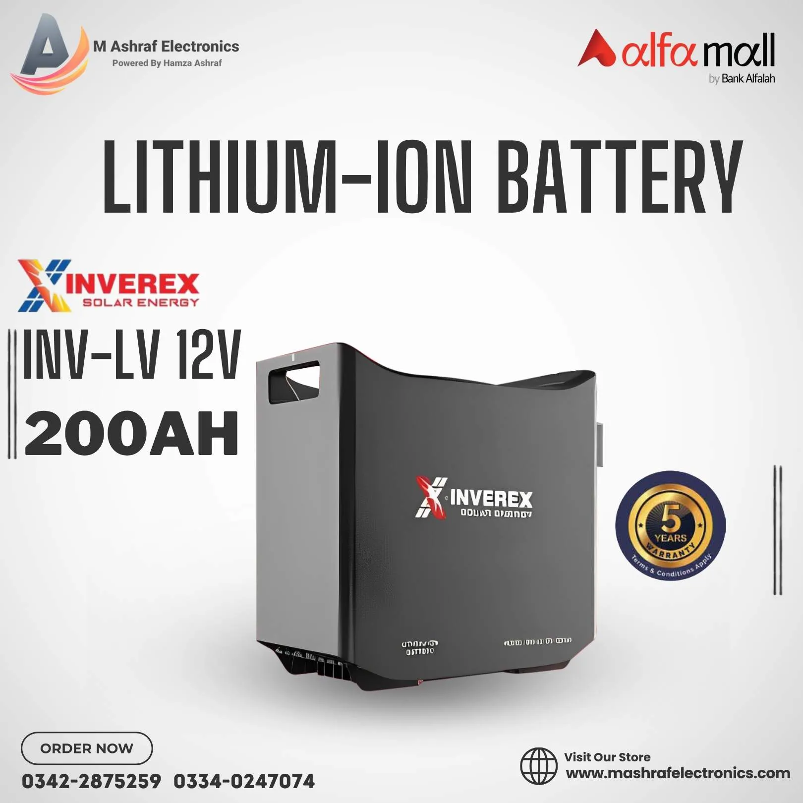 Inverex LithiumI Btery INVLV 12V 200Ah 5 Year Warranty By M Ashraf Electrics