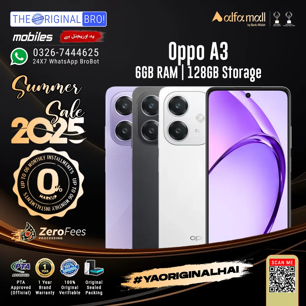Oppo A3 | 6GB RAM - 128GB Storage | 0% Markup Installments | PTA Approved | 1 Year Official ...