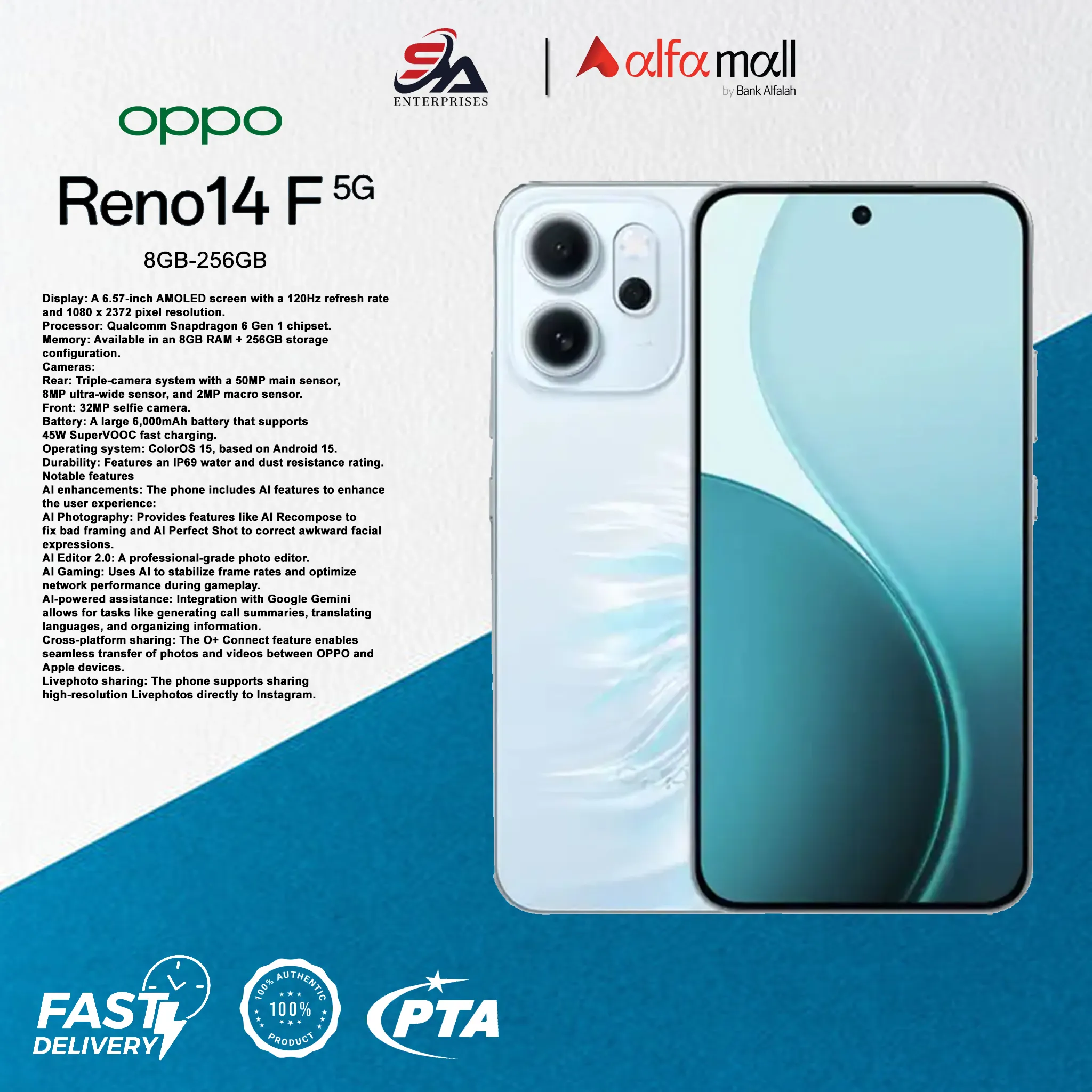 Oppo Reno 14F 5G 8GB-256GB Official Pta Approved With 1Year Official ...