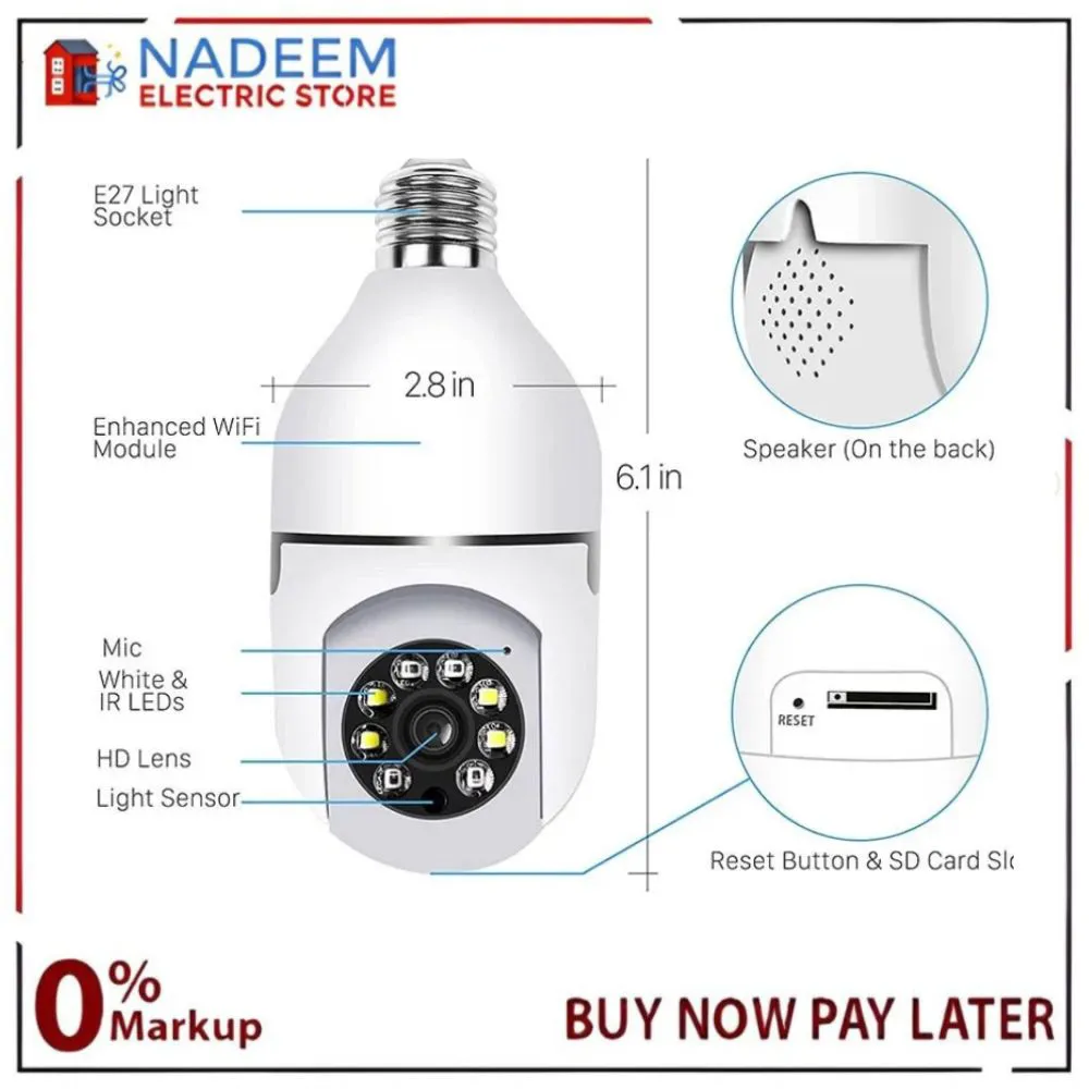 Q16S V380 360° Rotate Light Bulb Smart WIFI HD Camera | AlfaMall