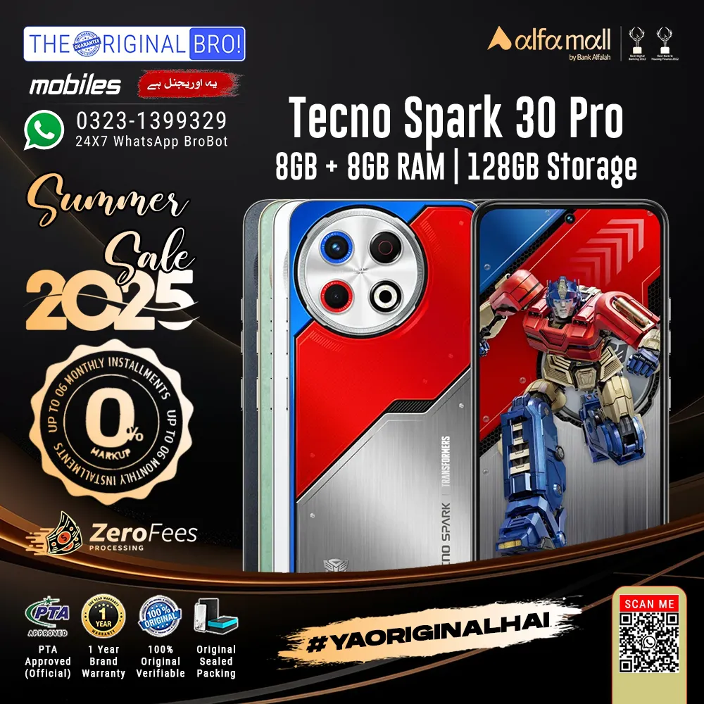 Tecno Spark 30 Pro | 8GB RAM - 128GB Storage | 0% Markup Installments | PTA Approved | 12 Months ...
