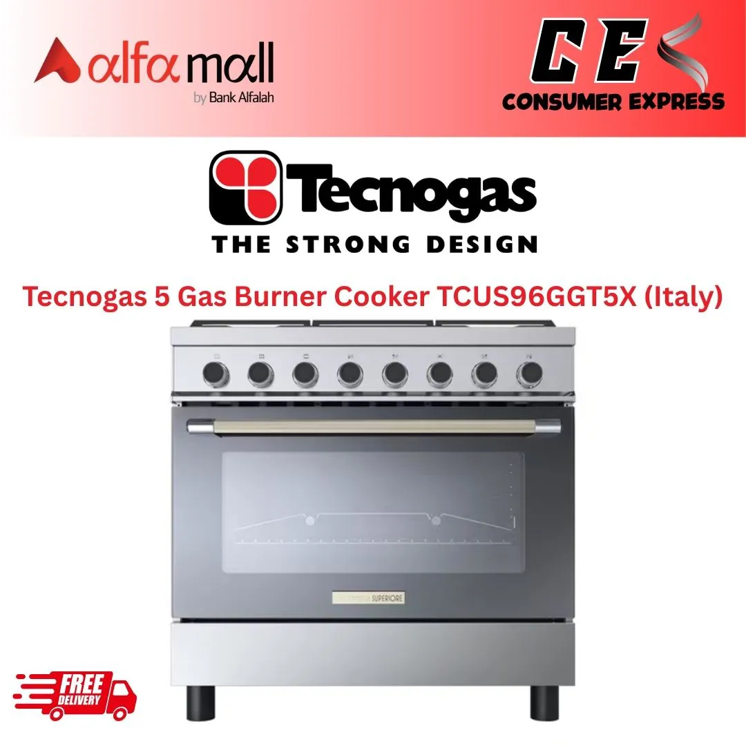 Tecnogas TCUS96GGT5X Italian 5-Burner Cooker