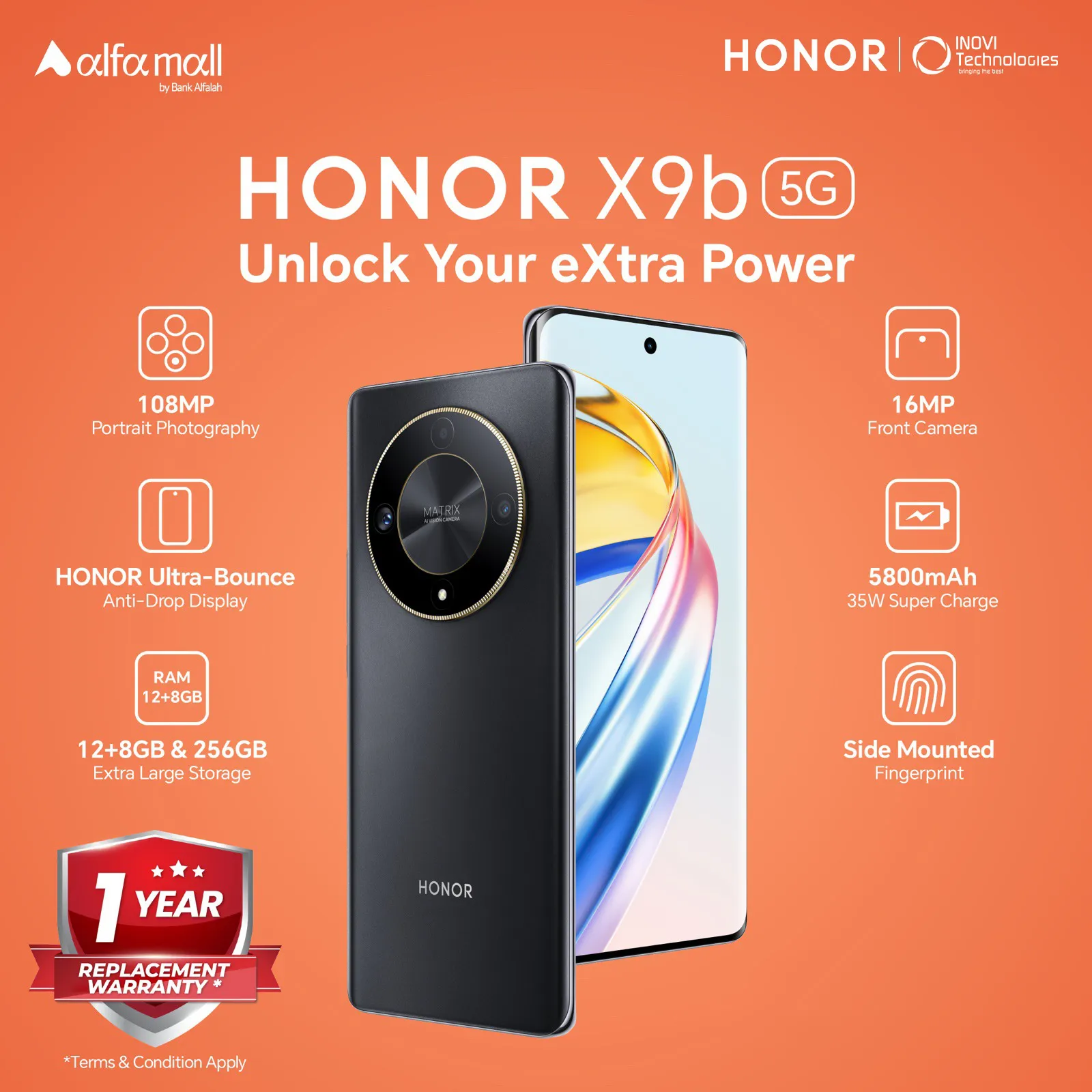 Honor Mobile X9B 12GB+256GB PTA Approved Official Warranty By Inovi Technologies | AlfaMall