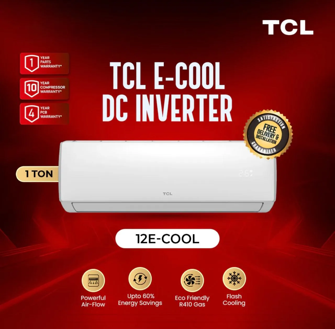 TCL 1 Ton 12E-Cool T3 Air Conditioner DC Inverter Ampare Lock Feature