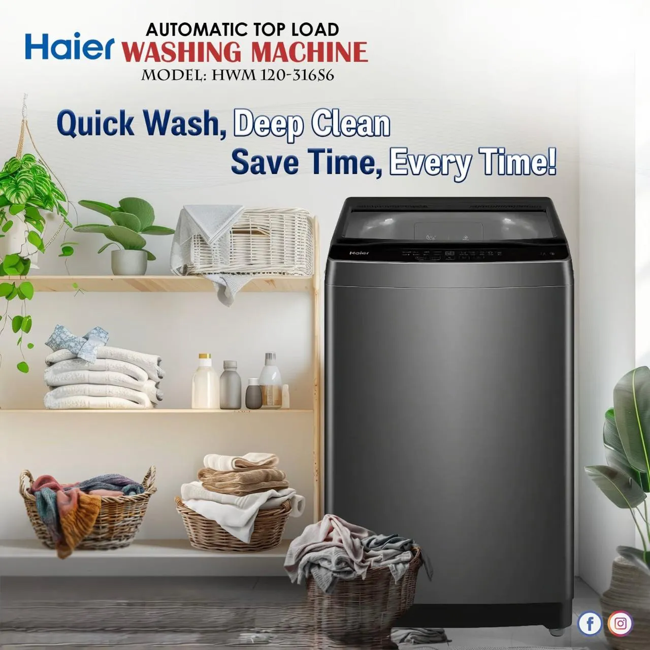 HAIER 150-316S6 10KG AUTOMATIC TOP LOAD WASHING MACHINE (New 2025 Model