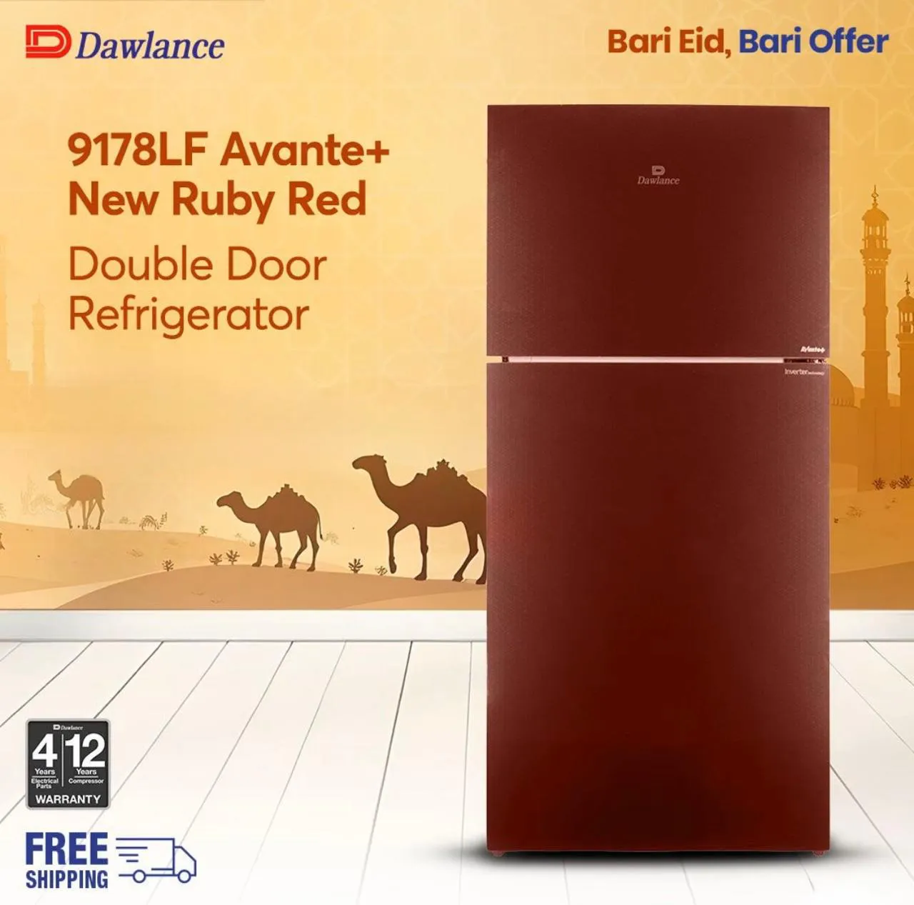 Dawlance 14 Cubic Feet Medium Size Refrigerator 9178 LF Avante+ Ruby Red